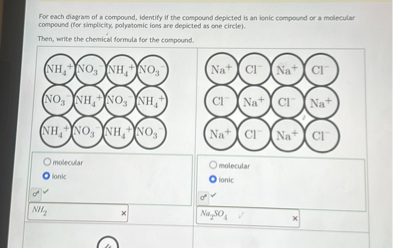 for each diagram of a compound identify if the compound depicted is an ionic compound or a ...