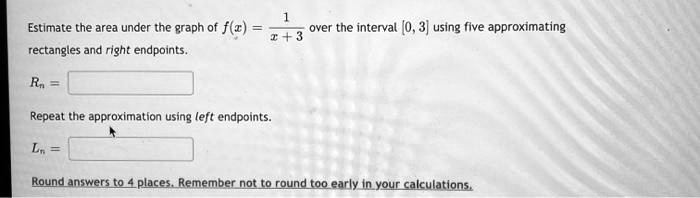 SOLVED: Estimate the area under the graph of f(x) using rectangles and right endpoints over the ...