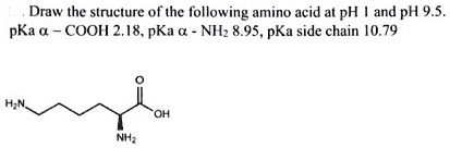 SOLVED: Draw the structure of the following amino acid at pH and pH 9.5 ...