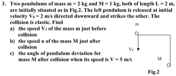 SOLVED: Two pendulums of mass m = 2 kg and M= 1kg, both of length L = 2 ...