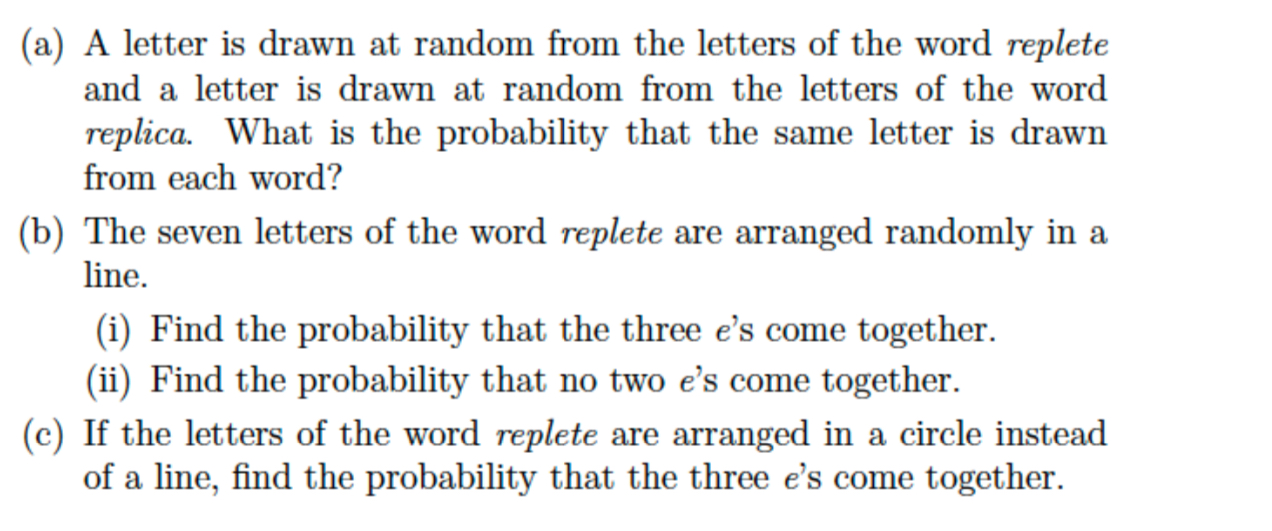 SOLVED: (a) A letter is drawn at random from the letters of the word ...