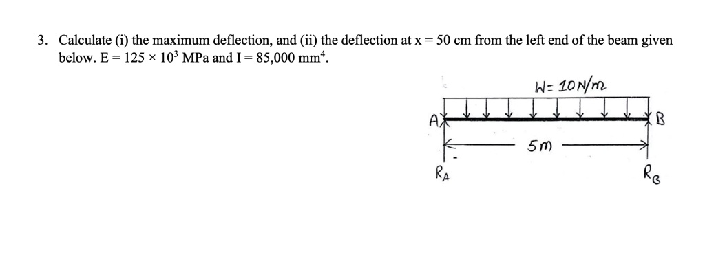 SOLVED: Calculate (i) the maximum deflection, and (ii) the deflection ...