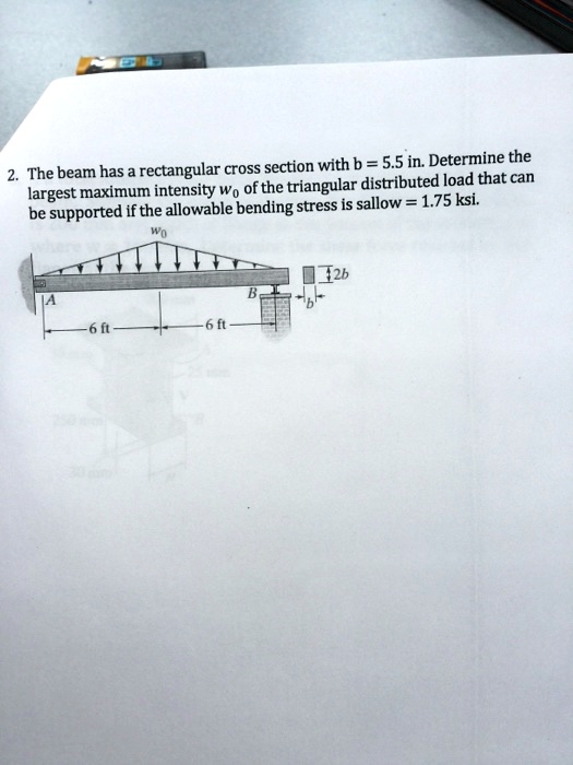 2. The beam has a rectangular cross section with b = 5.5 in. Determine ...
