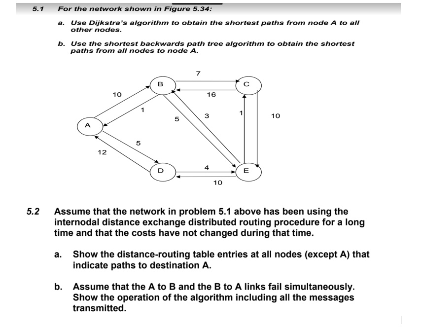 SOLVED: 5.1 For the network shown in Figure 5.34: a. Use Dijkstra's ...