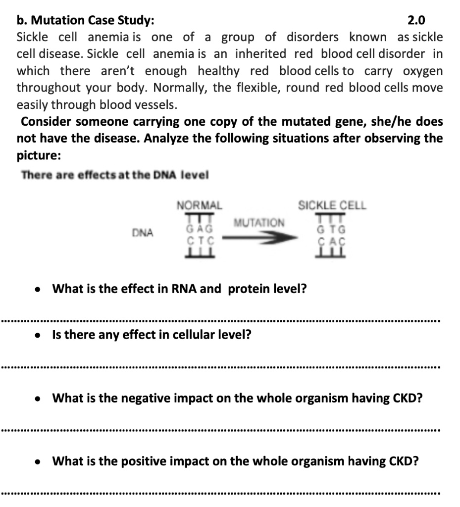 b. Mutation Case Study: 2.0 Sickle cell anemia is one of a group of ...