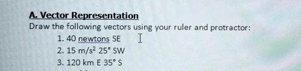 a vector representation draw the following vectors using your ruler and ...