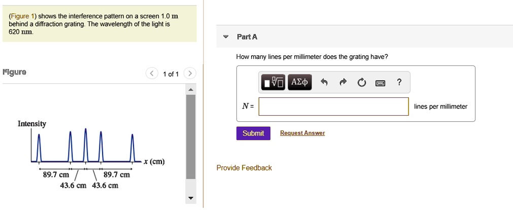 SOLVED: Figure shows the interference pattern on screen 1.0 m behind the diffraction grating ...