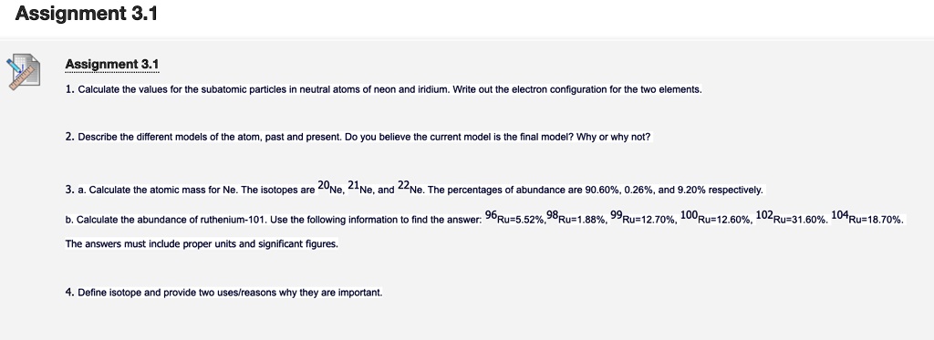 SOLVED: Assignment 3.1 Assignmente4 Calculate the values for the ...