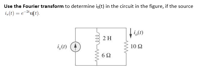 SOLVED: Use the Fourier transform to determine io(t) in the circuit in the figure, if the source ...