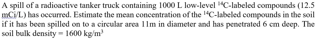 SOLVED: A spill of a radioactive tanker truck containing 1000 L low ...