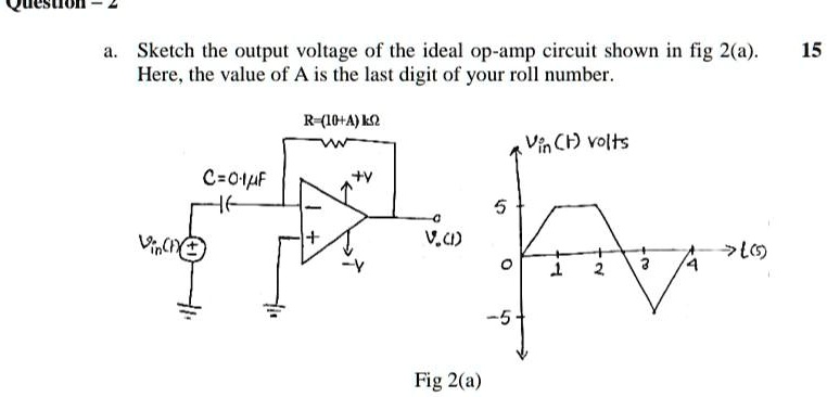 SOLVED: Text: A=34 a. Sketch the output voltage of the ideal op-amp circuit shown in fig 2a ...