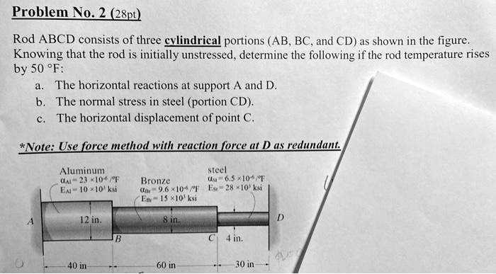 SOLVED: Problem No. 2: Rod ABCD consists of three cylindrical portions AB, BC, and CD as shown ...