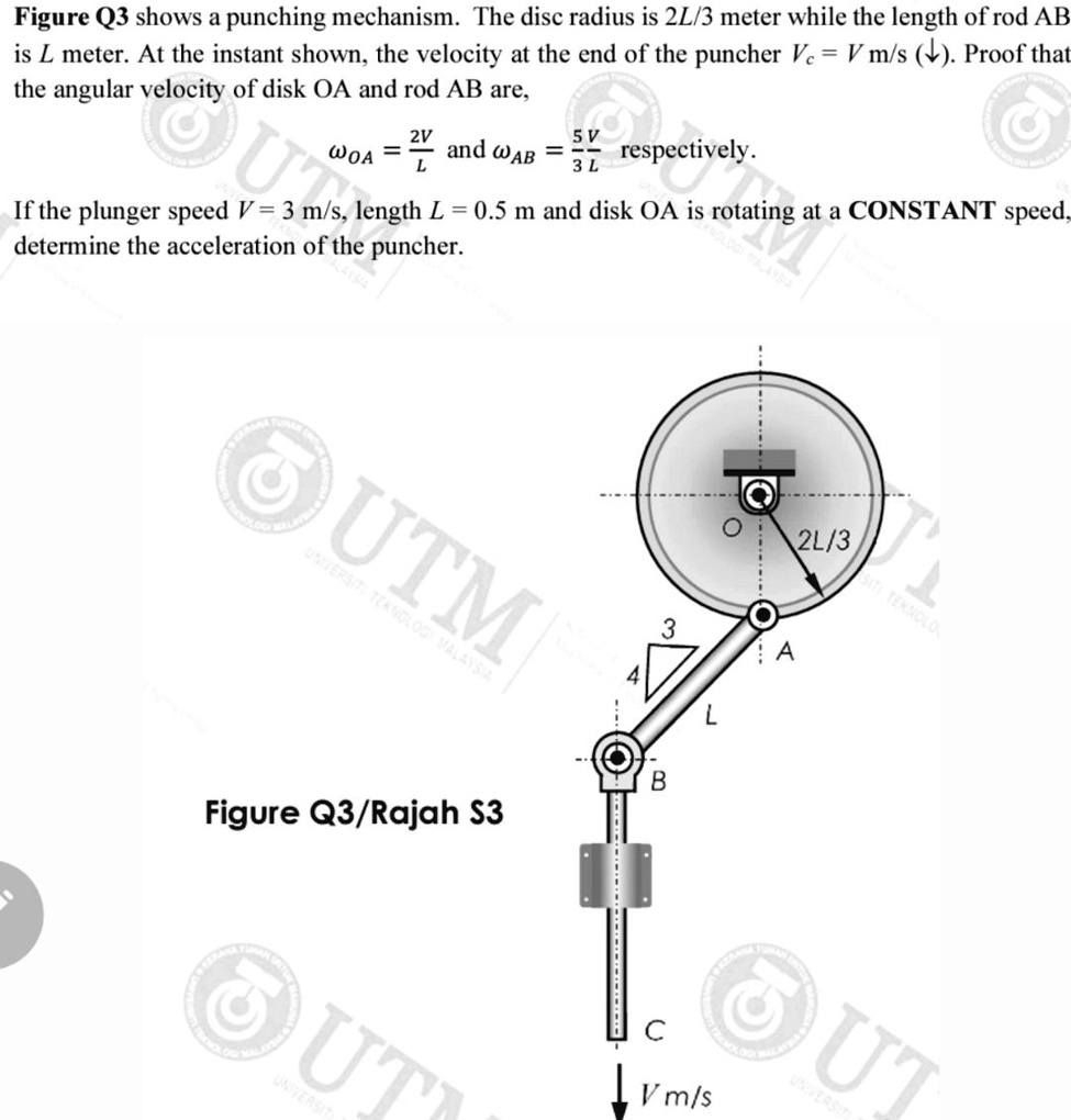 SOLVED: Dynamic Enginerring Figure Q3 shows a punching mechanism. The disc radius is 2L/3 meter ...