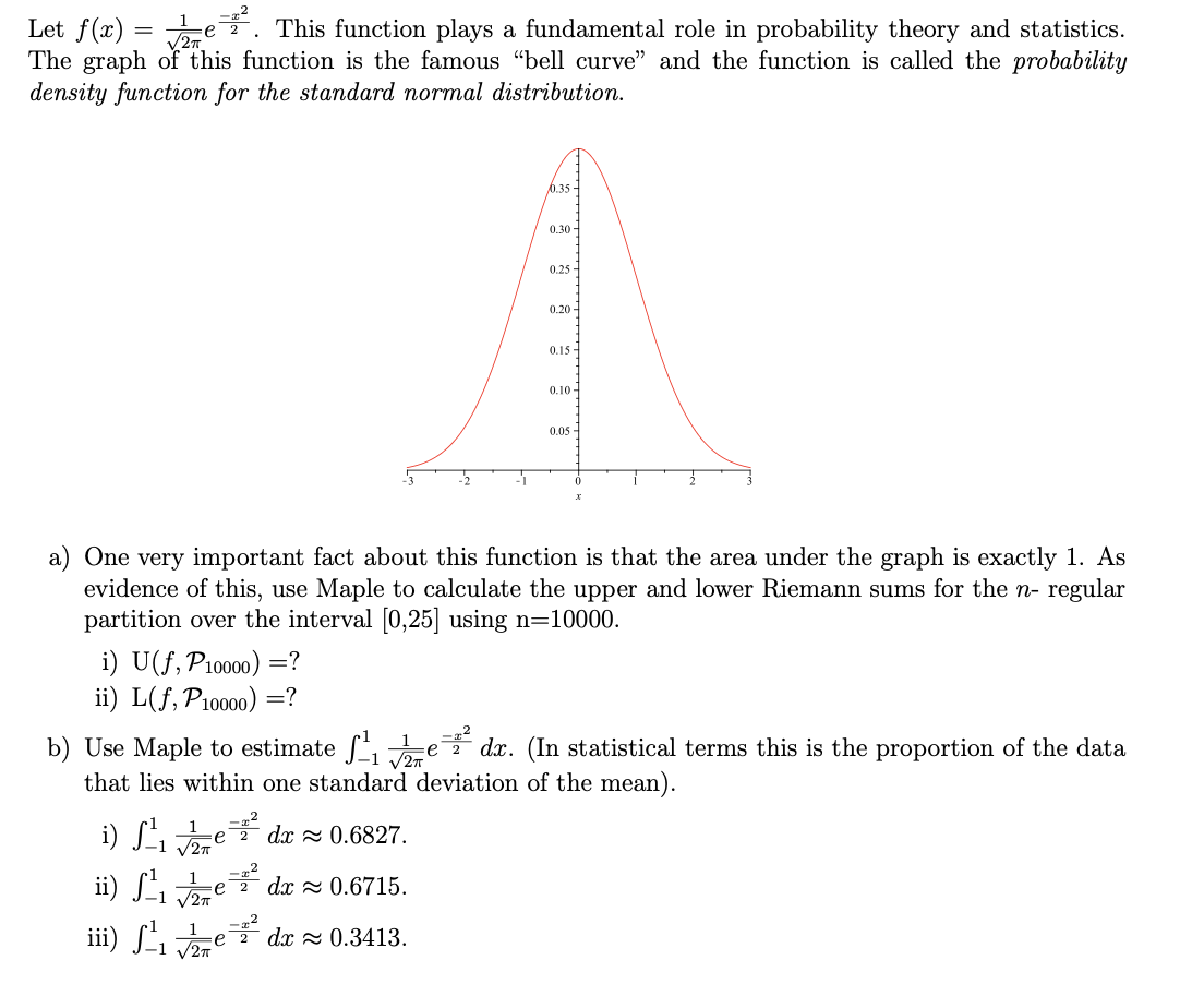 SOLVED: Let f(x)=(1)/(√(2 π)) e^(-x^2)/(2). This function plays a ...