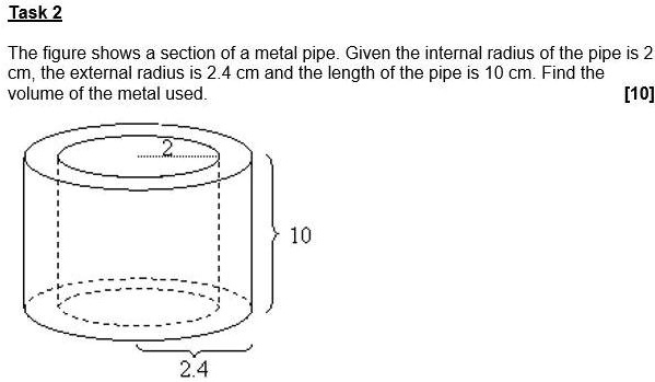 SOLVED: The figure shows a section of a metal pipe. Given that the ...