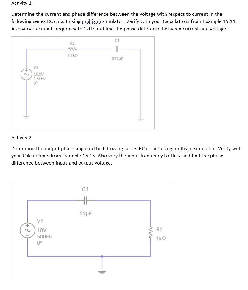 SOLVED: Activity Determine the current and phase difference between the voltage with respect to ...