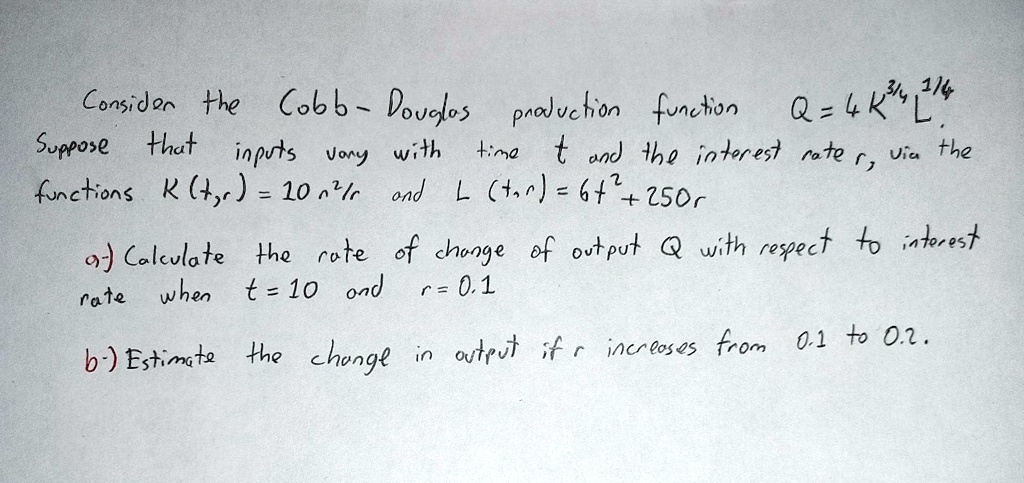 Consider the Cobb-Douglas production function Q=4K^((3)/(4))L^((1)/(4 ...