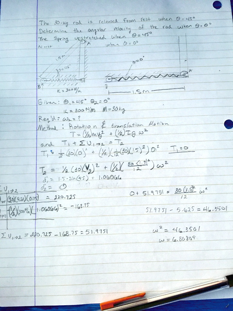 the 30 kg rod is released from rest when theta 45 determine the angular velocity of the rod when ...