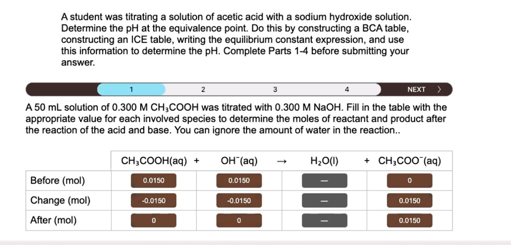 [GET ANSWER] A student was titrating a solution of acetic acid with a sodium hydroxide solution ...