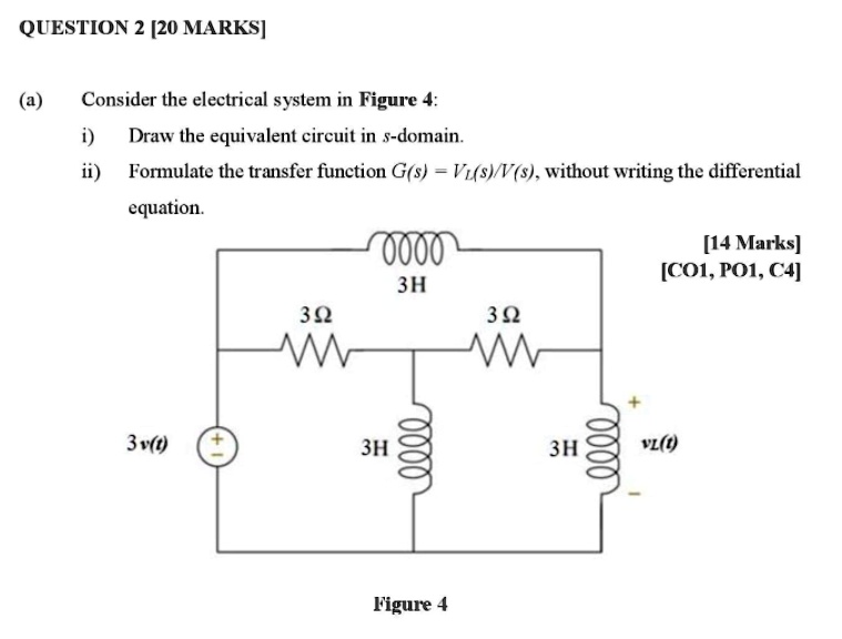 SOLVED: QUESTION 2 [20 MARKS] (a) Consider the electrical system in Figure 4: i) Draw the ...