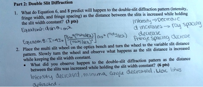SOLVED: Part 2: Double Slit Diffraction 1. What do Equation 6 and 8 ...