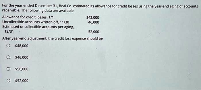 SOLVED: For the year ended December 31, Beal Co. estimated its ...