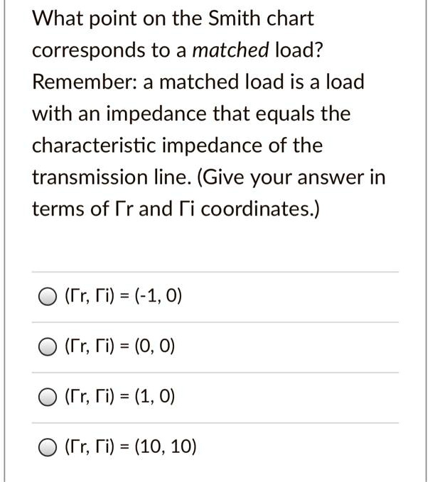SOLVED: What point on the Smith chart corresponds to a matched load ...