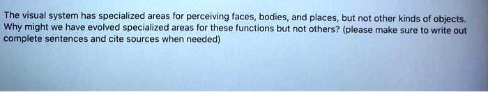 SOLVED: The visual system has specialized areas for perceiving faces ...