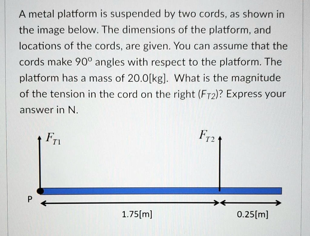 SOLVED: A metal platform is suspended by two cords, as shown in the ...