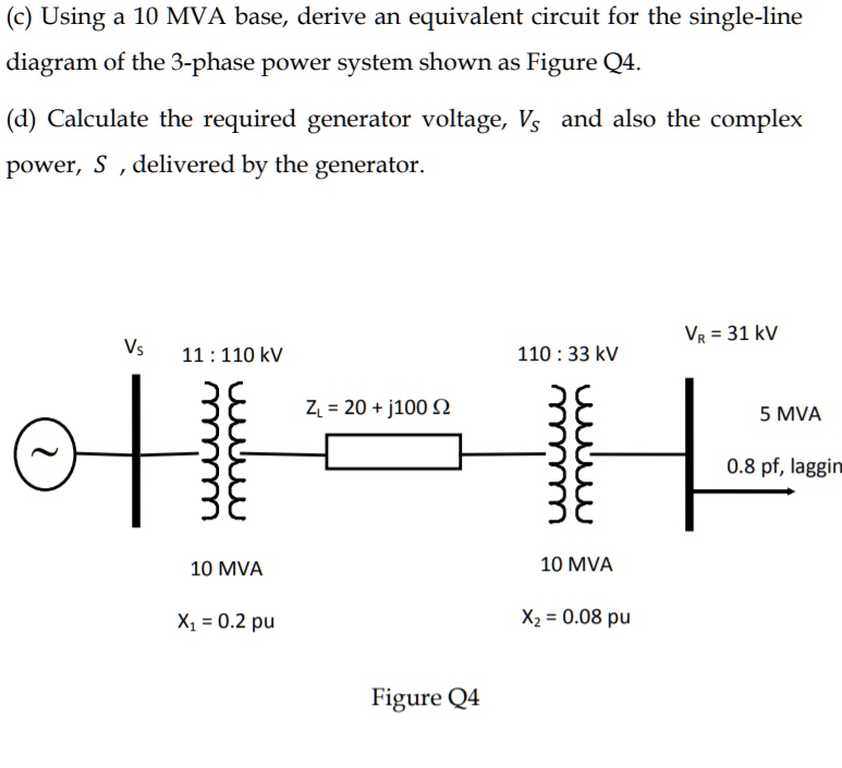 SOLVED: (c) Using a 10 MVA base, derive an equivalent circuit for the single-line diagram of the ...