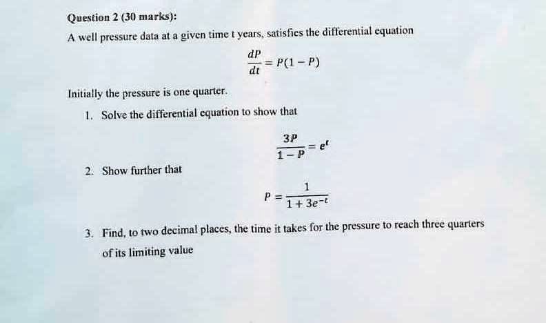 SOLVED: Question2(30 marks): A well pressure data at a given time t ...
