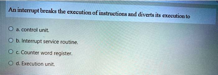Solved An Interrupt Breaks The Execution Of Instructions And Diverts Its Execution To A Control