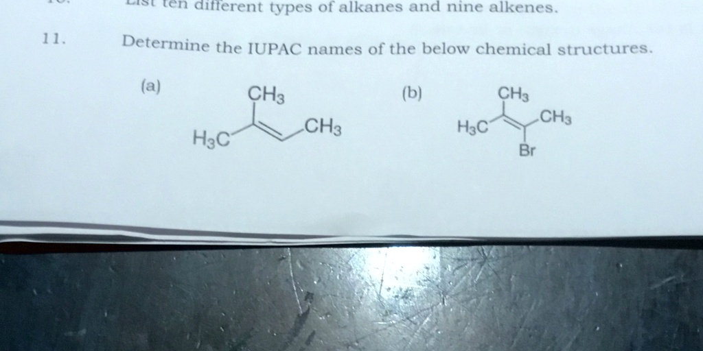 SOLVED: Different types of alkanes and alkenes 11. Determine the IUPAC names of the below ...