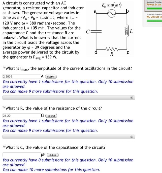 ettn fovver a circuit is constructed with an ac generator resistor capacitor and inductor as ...