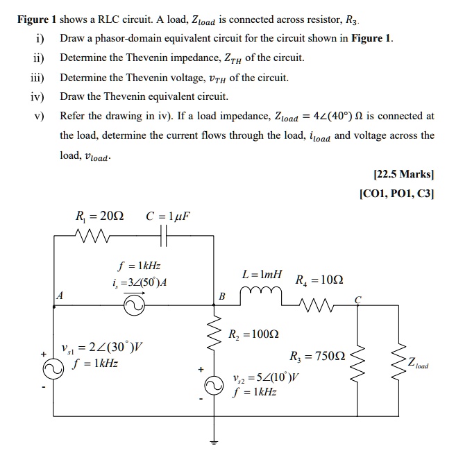 SOLVED: Figure 1 shows a RLC circuit. A load, Zioad is connected across resistor, R3 i) Draw a ...