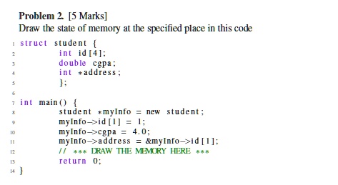 problem 2 5 marks draw the state of memory at the specified place in ...