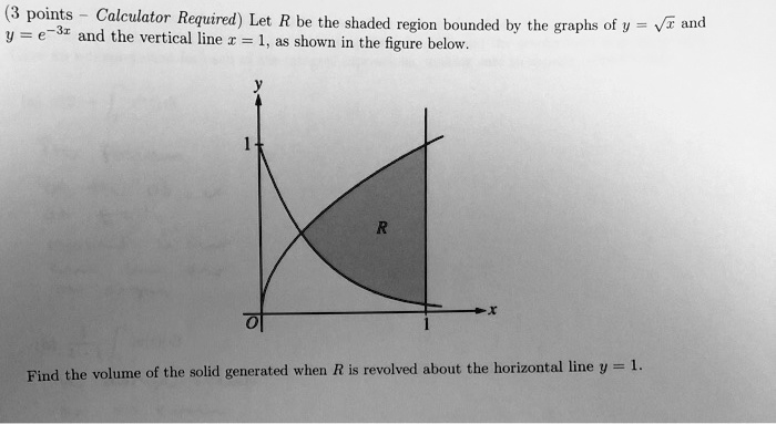 SOLVED: (3 points Calculator Required) Let R be the shaded region bounded by the graphs of y ...
