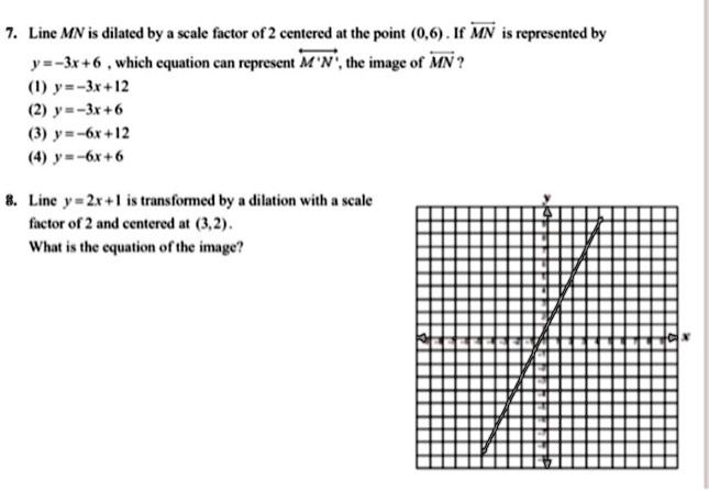 SOLVED: Line MN is dilated by a scale factor of 2 centered at the point (0,6). If MN is ...