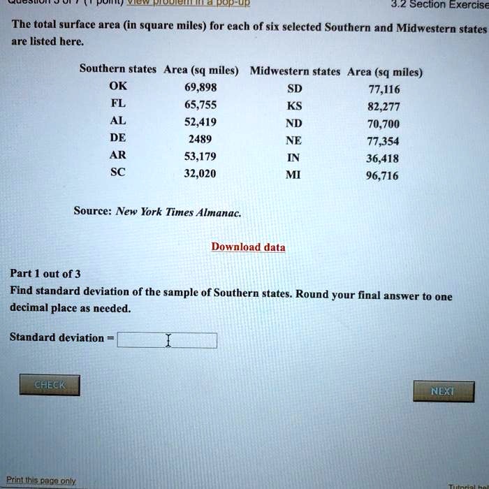 32 section exercise the total surface area in square miles for each of ...