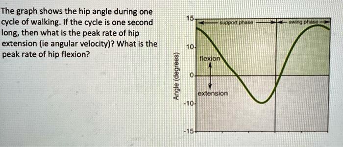 The graph shows the hip angle during one cycle of walking. If the cycle ...