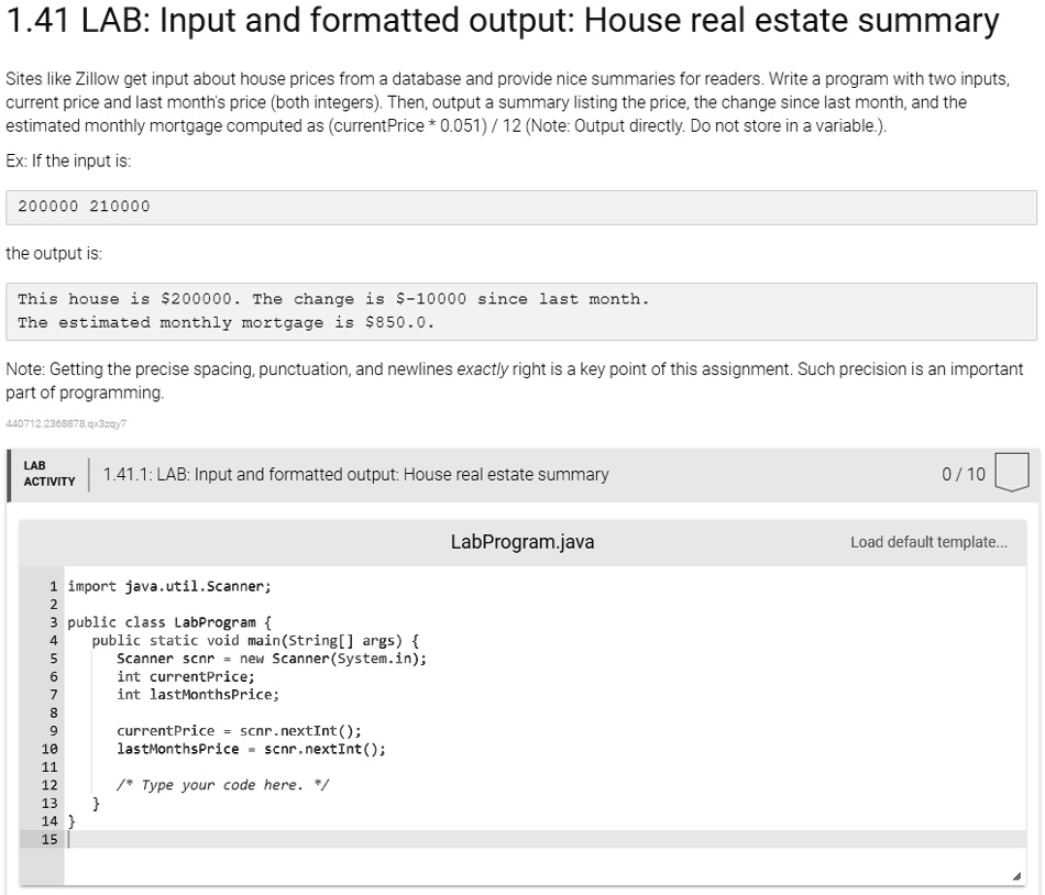 141 Lab Input And Formatted Output House Real Estate Summary Sites Like Zillow Get Input About
