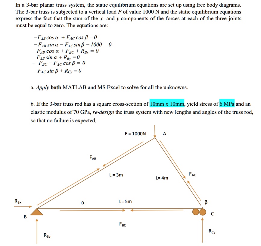 SOLVED: In a 3-bar planar truss system, the static equilibrium ...