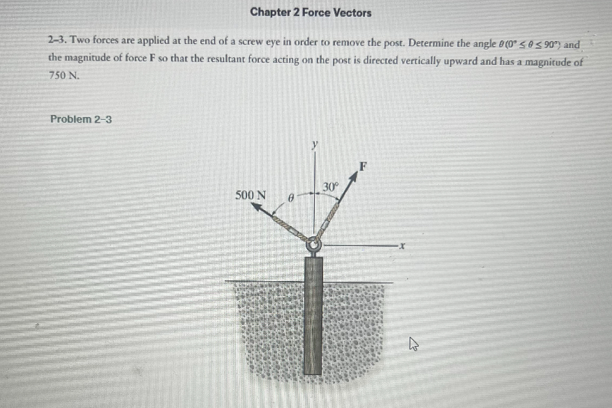 chapter 2 force vectors 2 3 two forces are applied at the end of a screw eye in order to remove ...