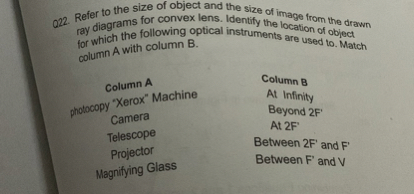 Q22. Refer to the size of object and the size of image from the drawn ray diagrams for convex ...