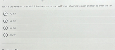 What is the value for threshold? This value must be reached for Na+ ...