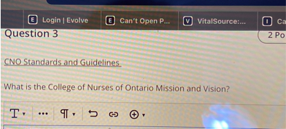Login | Evolve Can't Open P... VitalSource:... Question 3 CNO Standards ...