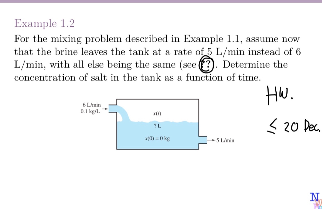 SOLVED: Example 1.2 For the mixing problem described in Example 1.1 ...