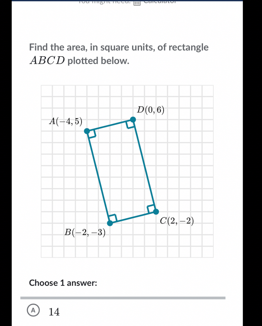 [GET ANSWER] Find the area, in square units, of rectangle A B C D ...