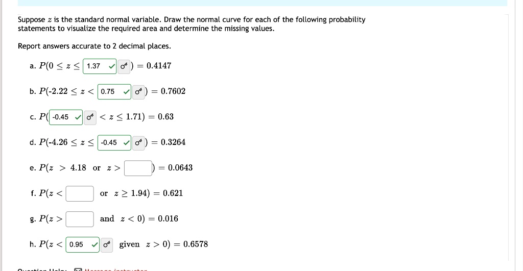 Suppose z is the standard normal variable Draw the normal curve for ...