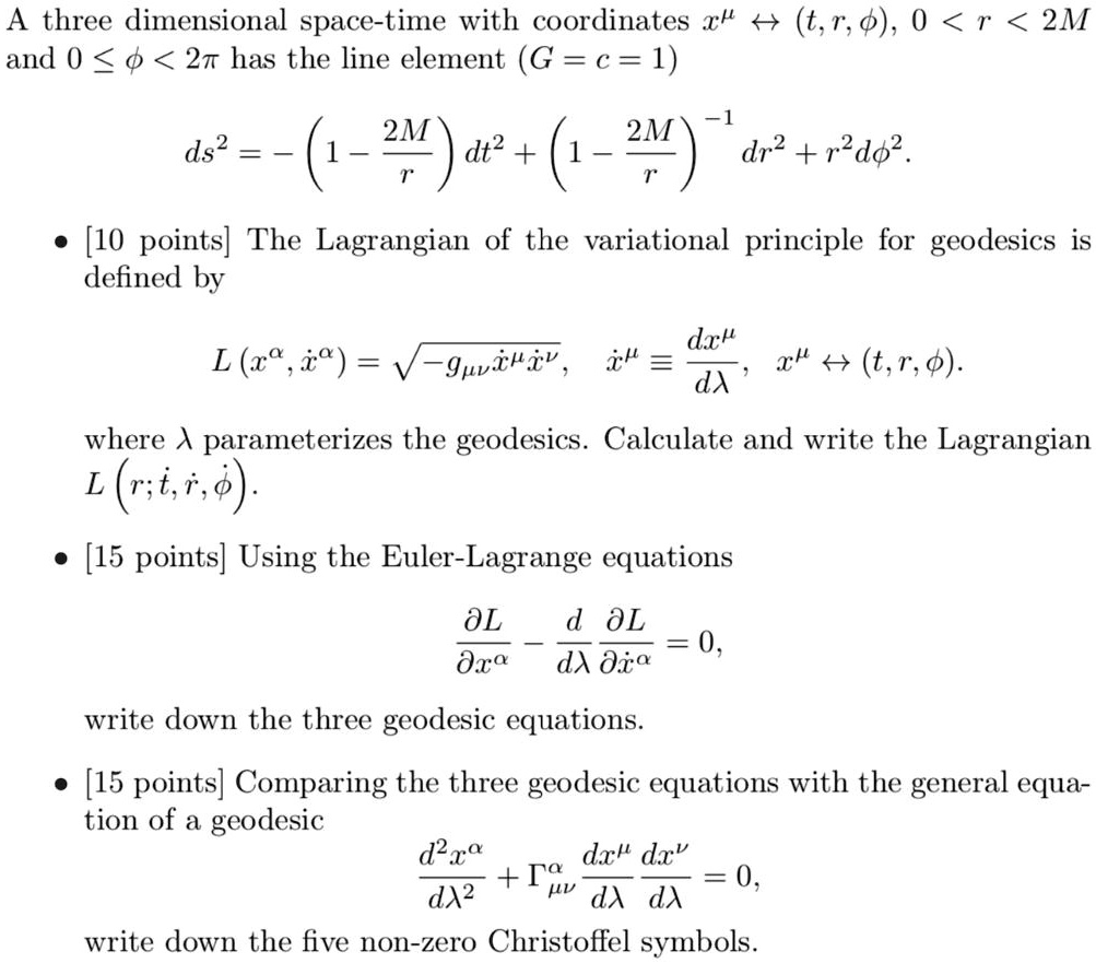 SOLVED: A three-dimensional space-time with coordinates (t, r, 0